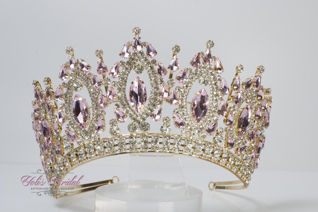 Fast Shipping!! Gold With Pink Stones Tiara, Beauty Pageant, Bridal ...