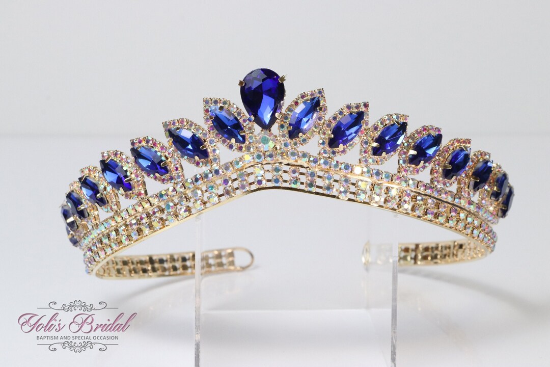 FAST SHIPPING!!! Gold With Royal Blue and AB Stones Tiara, Gorgeous ...