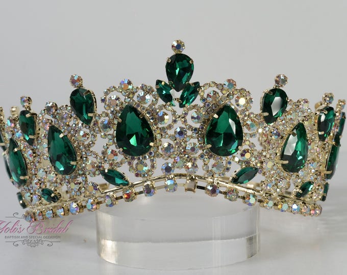 FAST SHIPPING!!! Gold With Jade Stones Crown, Gorgeous Gold Tiara ...