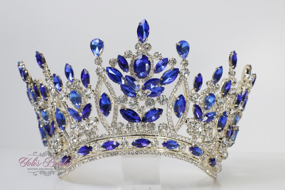FAST SHIPPING! Gold With Blue Stones Tiara, Gorgeous Gold Tiara, Blue ...