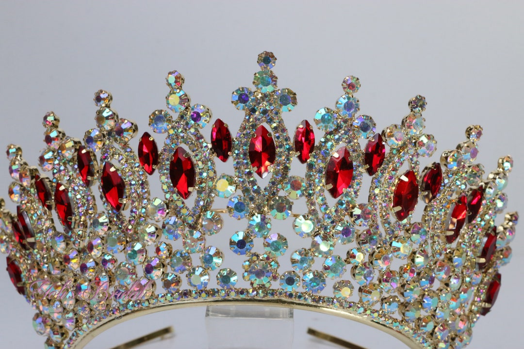 FAST SHIPPING!!! Gold AB With Red Stones Crown, Gorgeous Gold Tiara ...