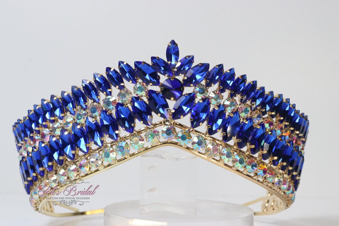 FAST SHIPPING!!! Gold With Royal Blue and AB Stones Tiara, Gorgeous ...