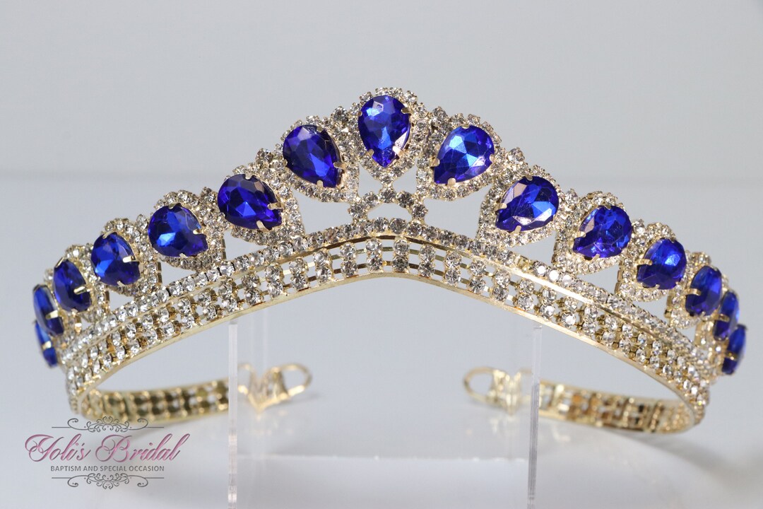 FAST SHIPPING!!! Gold With Royal Blue Tiara, Gorgeous Gold Tiara ...