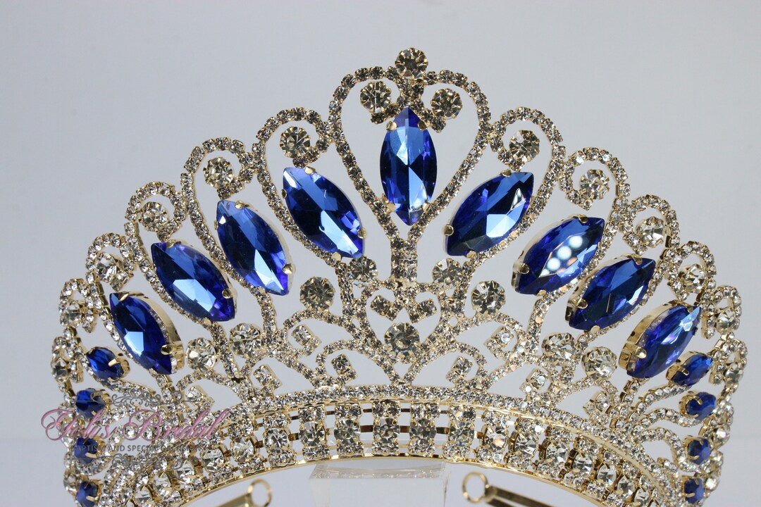 FAST SHIPPING!!! Gold With Royal Blue Tiara, Gorgeous Gold Tiara ...