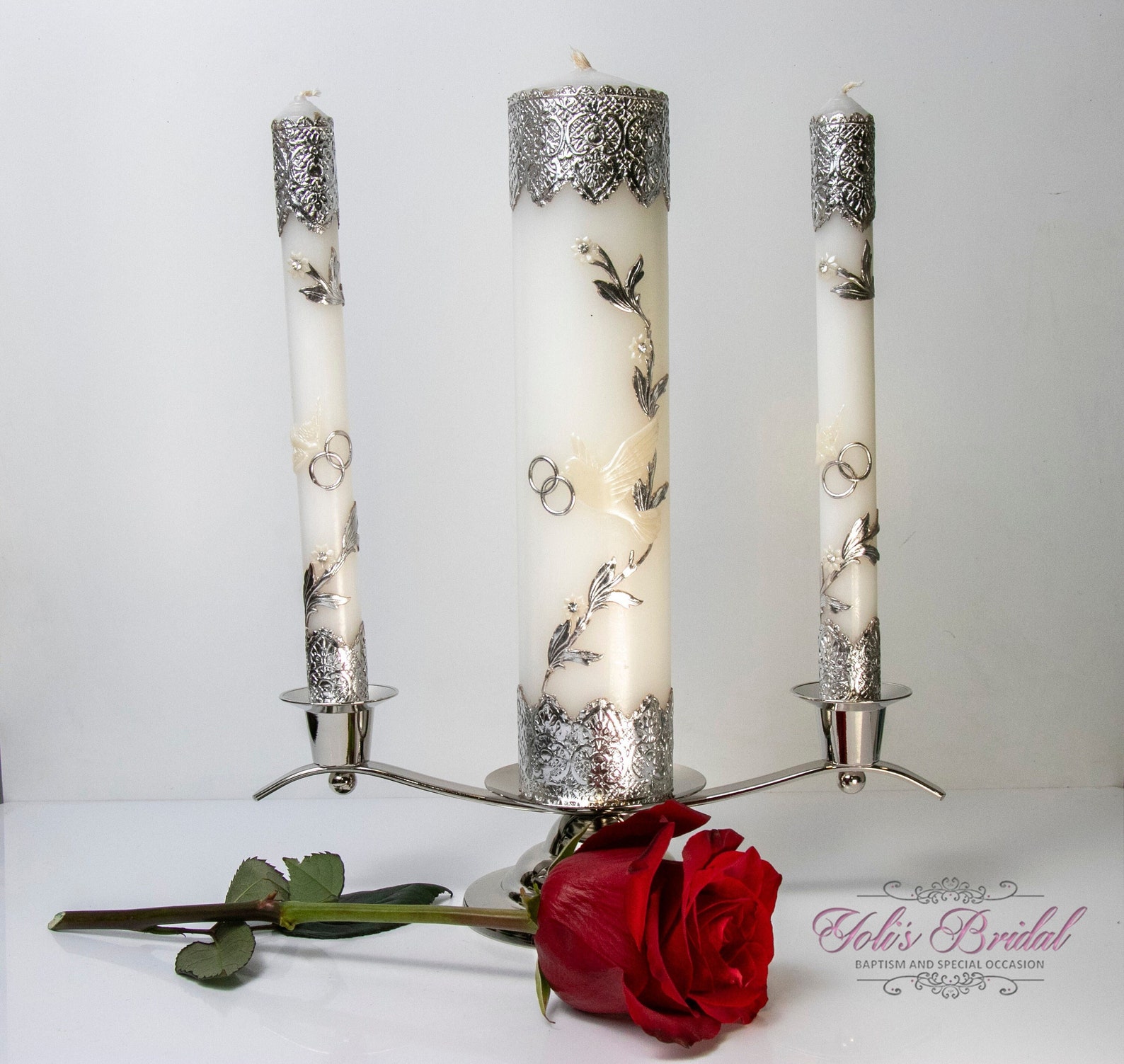 FAST SHIPPING!! Beautiful Silver Unity Candle Set With Silver Base ...
