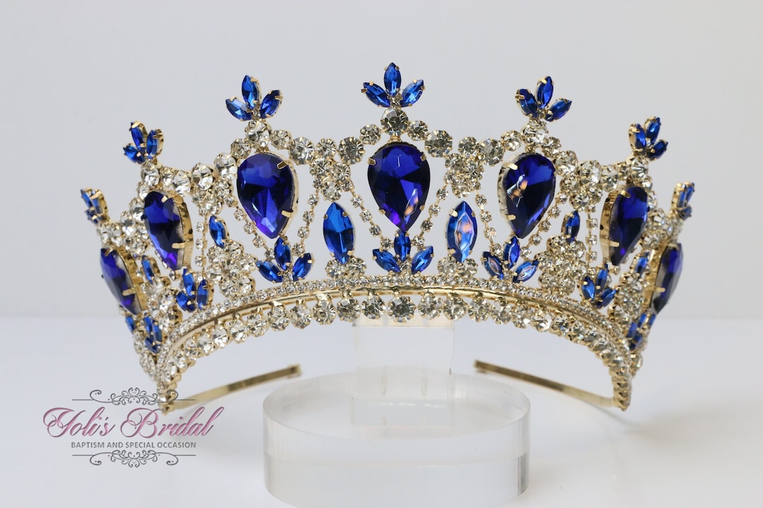 FAST SHIPPING!!! Gold and Blue Stones Tiara, Gorgeous Gold Tiara ...
