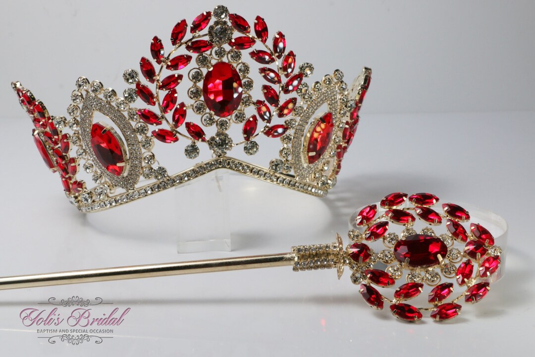 FAST SHIPPING Gold With Red Stones Tiara, Gold Tiara, Tiara With ...