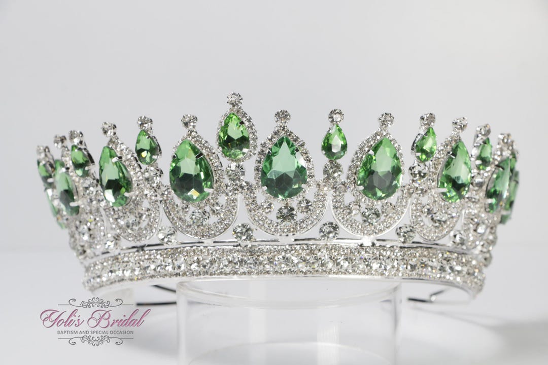 FAST SHIPPING! Silver Graceful Tiara With Green Apple Crystals, Wedding ...