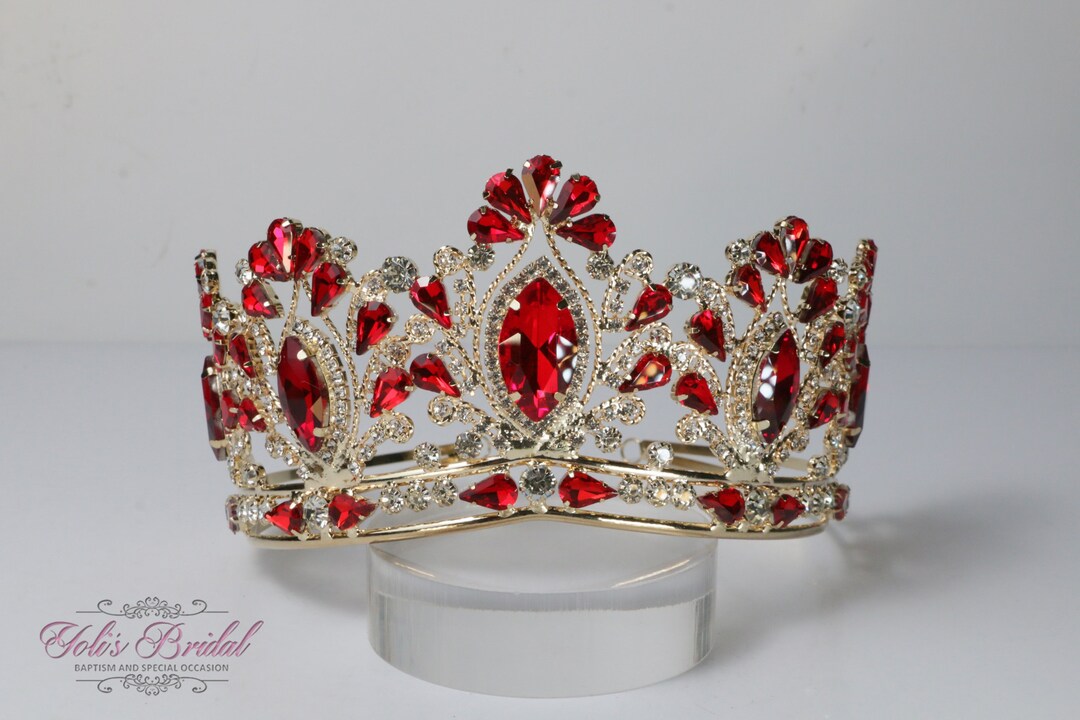 FAST SHIPPING! Gold Refined Tiara Adorned With Red Crystals, Ruby ...