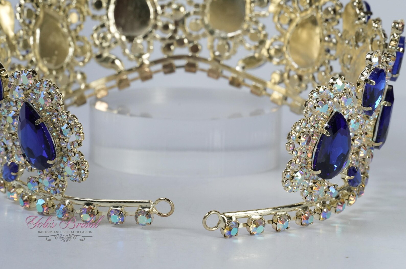 FAST SHIPPING!!! Gold With Royal Blue and AB Stones Tiara, Gorgeous ...