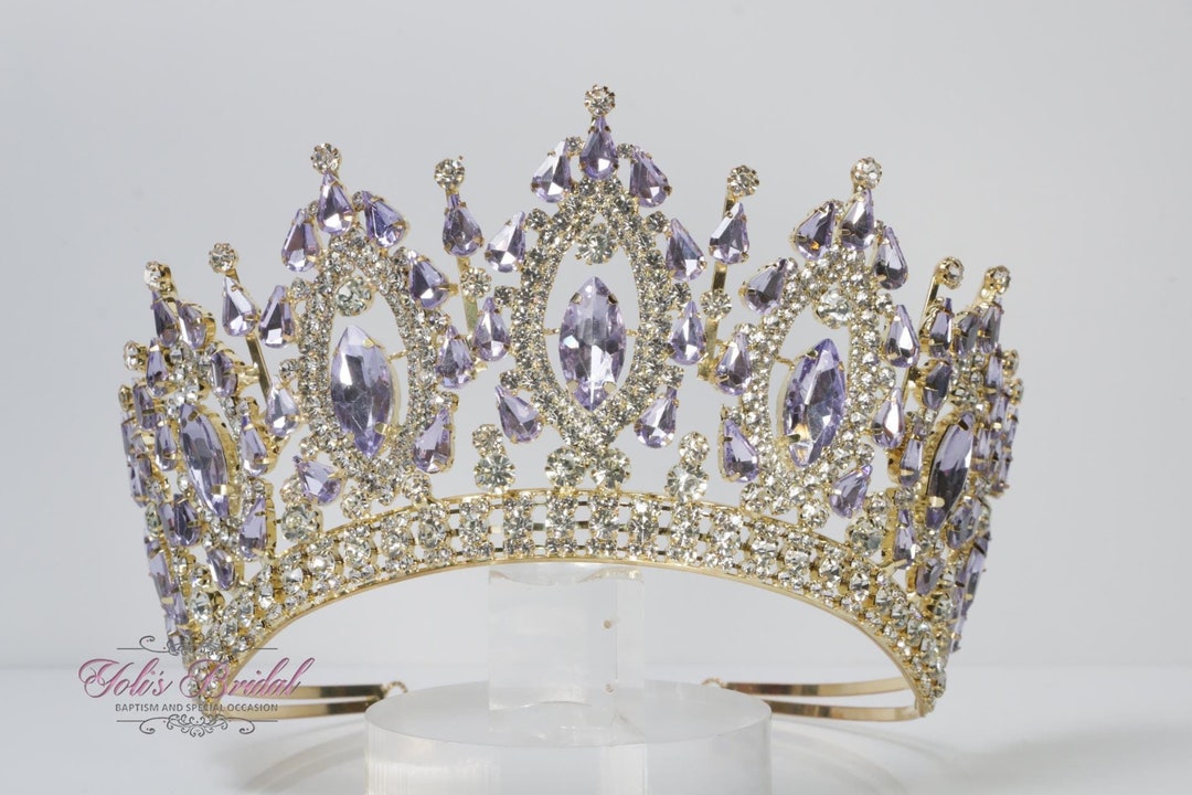 Fast Shipping!! Gold With Lilac Stones Tiara, Beauty Pageant, Bridal ...