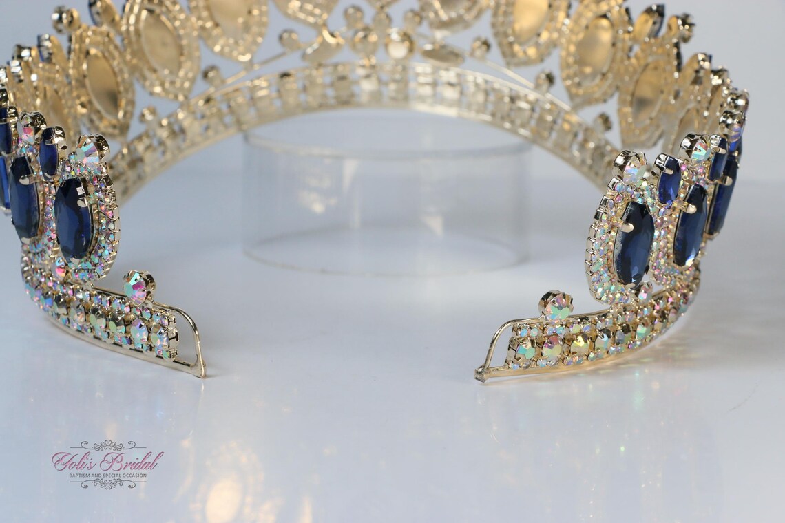 FAST SHIPPING!!! Gold With Navy Blue and AB Stones Tiara, Gold and Navy ...