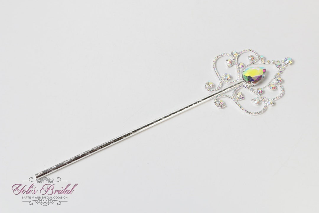 FAST SHIPPING!! Beautiful Silver Scepter With AB Stones, Crystal ...