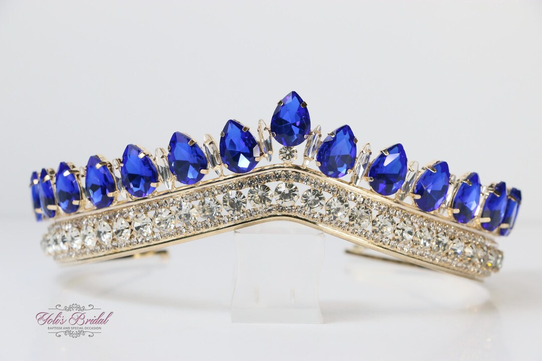FAST SHIPPING! Gold With Blue Stones Tiara, Gorgeous Gold Tiara, Blue ...
