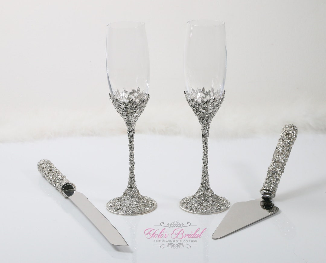 Swarovski Crystal Wedding Toast Set, Champagne Glasses, Weeding ...
