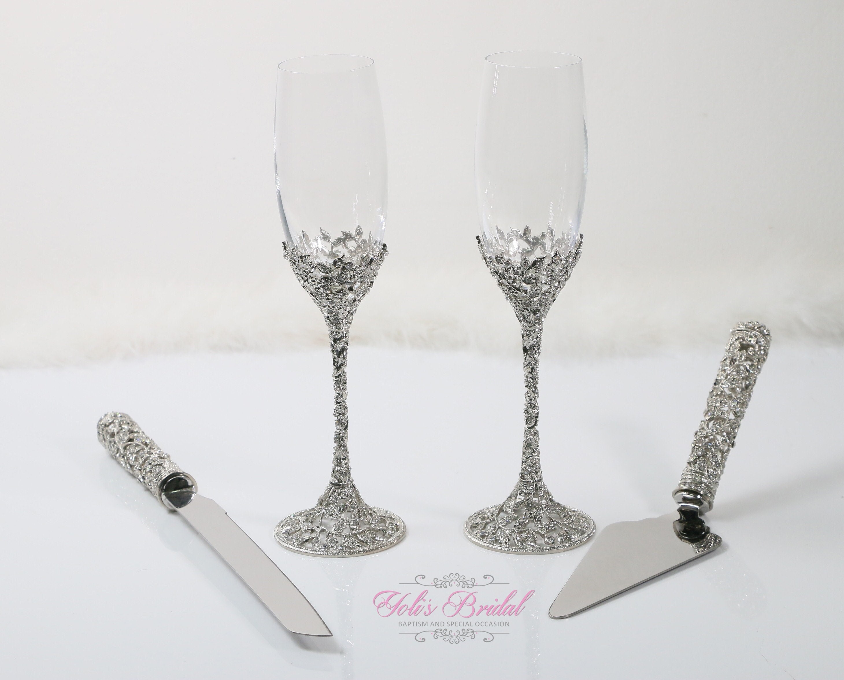 Swarovski Crystal Wedding Toast Set, Champagne Glasses, Weeding ...