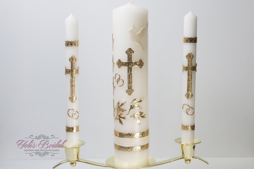 NEW!! Gold Unity Candle Set, Gold Wedding Unity Candle Set With Candle ...