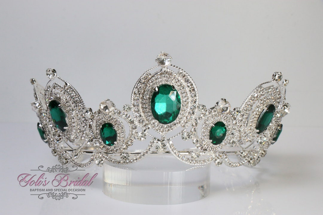 FAST SHIPPING!!! Beautiful Silver With Jade Stones Crown, Wedding Crown ...