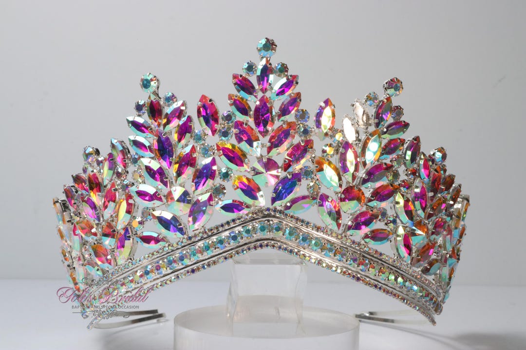 FAST SHIPPING! Tall Silver AB Sparkling Tiara, Crystal Tiara, Wedding ...