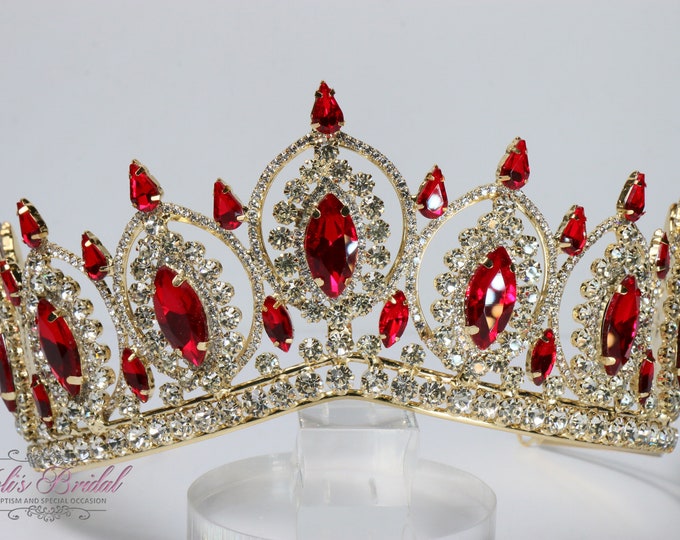 FAST SHIPPING Gold With Red Stones Crown, Gorgeous Gold Tiara, Stunning ...