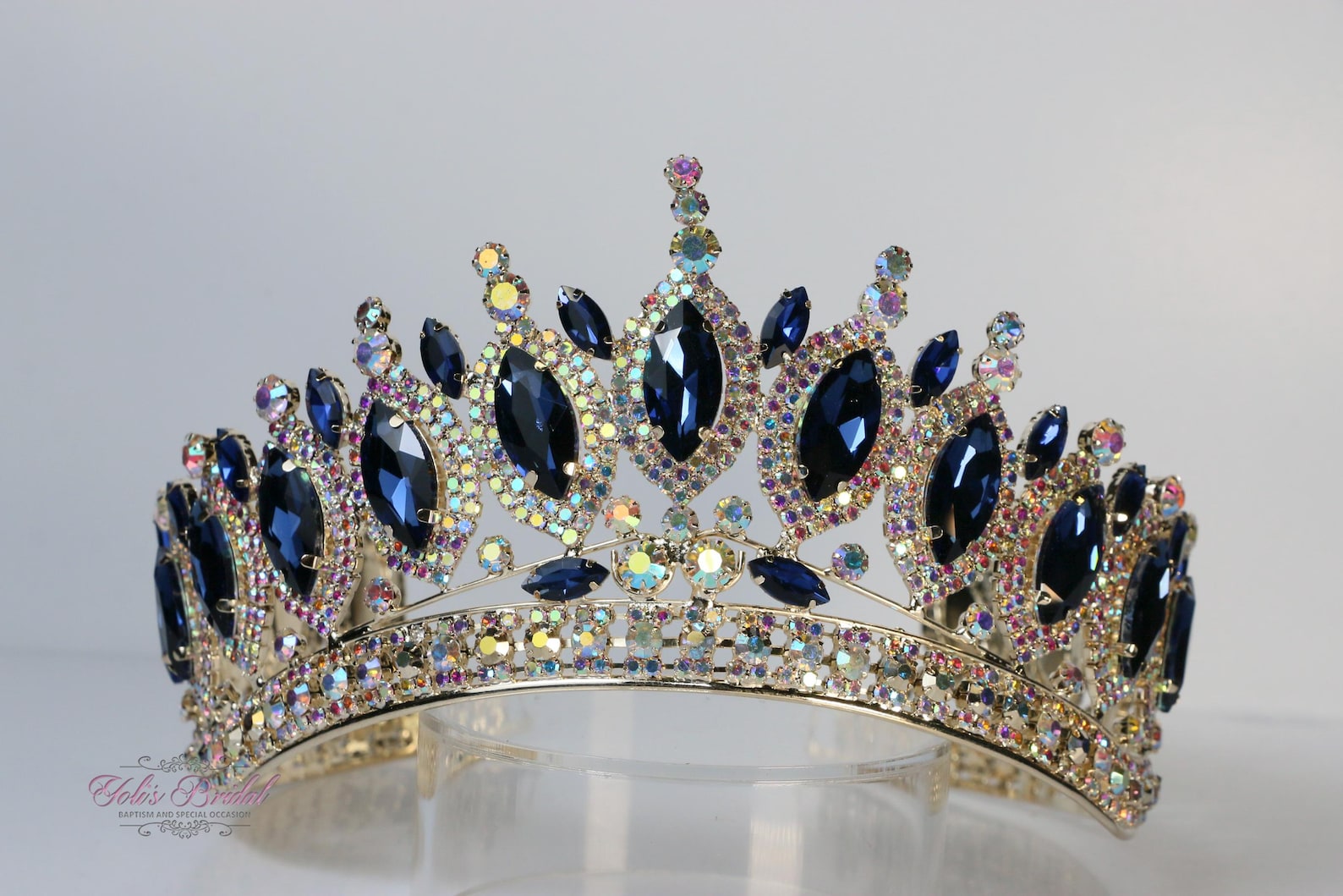 FAST SHIPPING!!! Gold With Navy Blue and AB Stones Tiara, Gold and Navy ...
