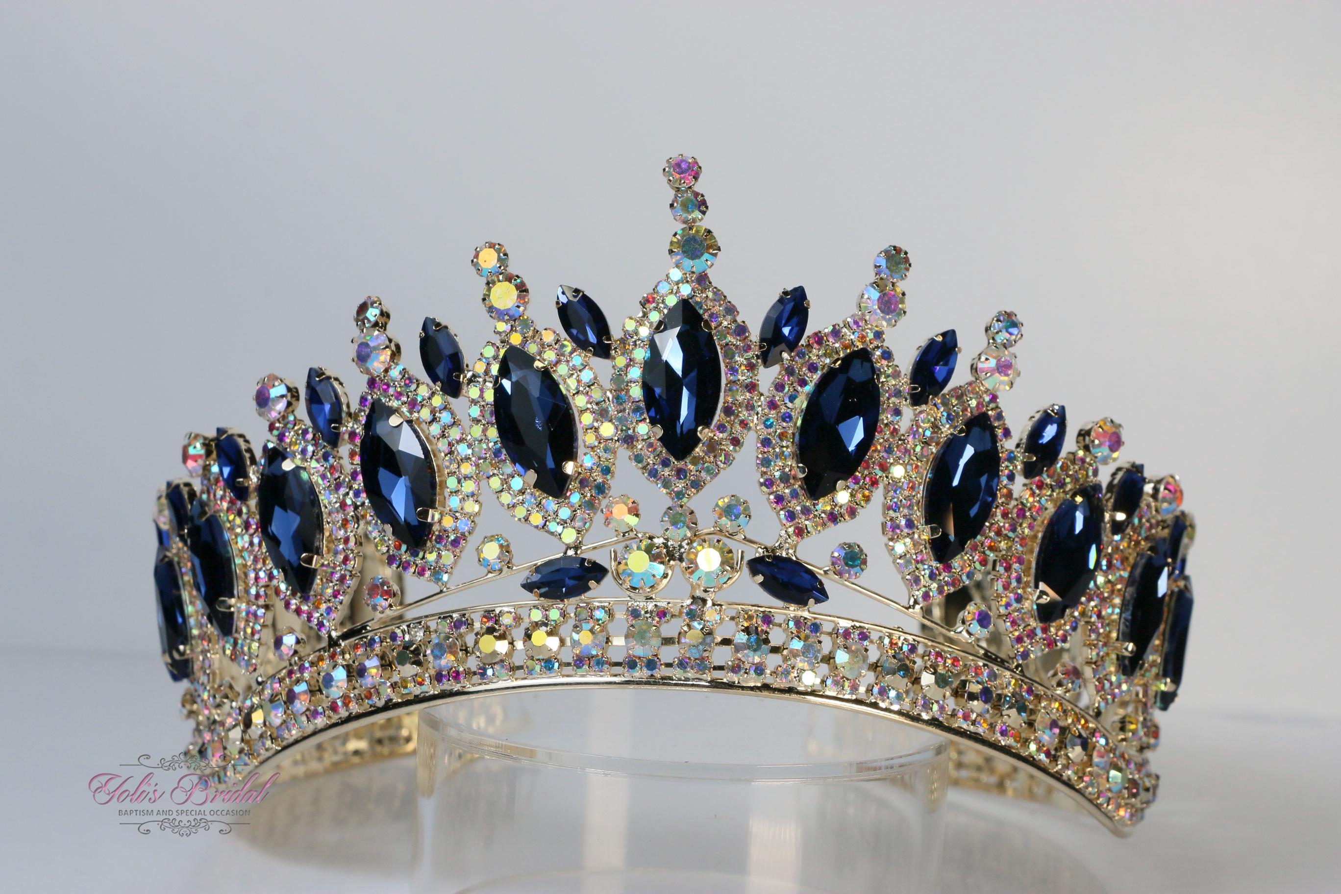FAST SHIPPING!!! Gold With Navy Blue and AB Stones Tiara, Gold and Navy ...