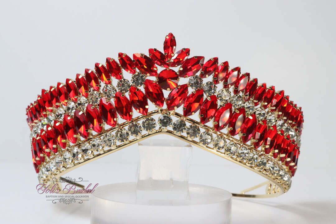 FAST SHIPPING!! Gold With Red Stones Crown, Gorgeous Gold Tiara ...