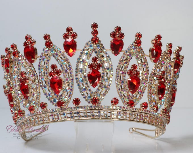 FAST SHIPPING! Beautiful Gold AB Tiara With Red Stones Crown, Gorgeous ...