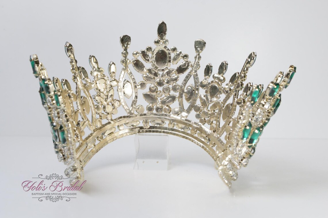FAST SHIPPING! Gold Refined Tiara Adorned With Green Crystals, Blue ...