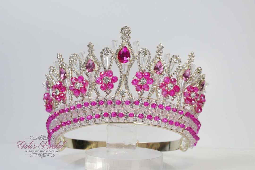 FAST SHIPPING! Gold Tiara Adorned With Hot Pink Stones, Pink Crystals ...