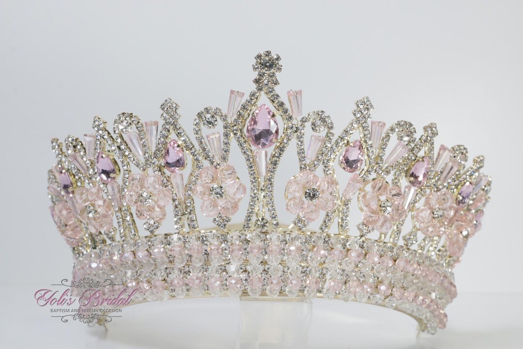 FAST Shipping! Beautiful Gold Tiara With Baby Pink Stones, Wedding ...