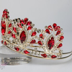 FAST SHIPPING! Gold Refined Tiara Adorned With Red Crystals, Ruby ...
