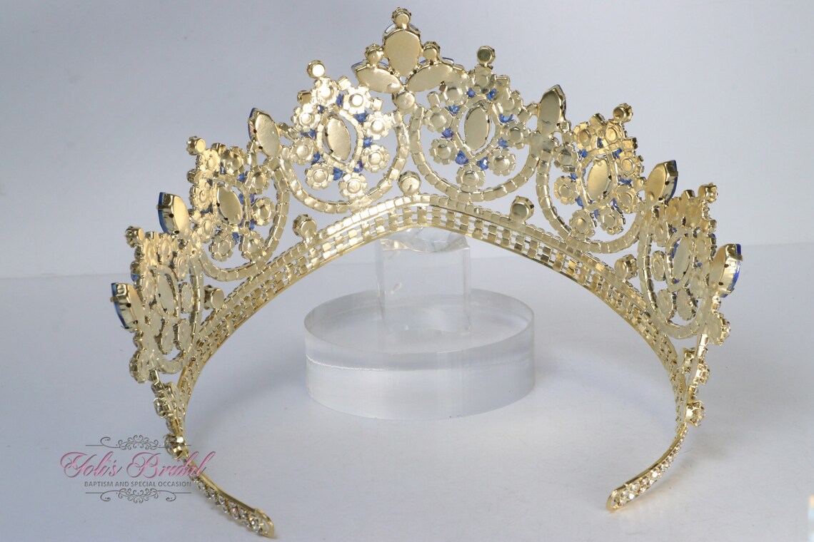 FAST SHIPPING!!! Gold With Royal Blue Tiara, Gorgeous Gold Tiara, Tall ...