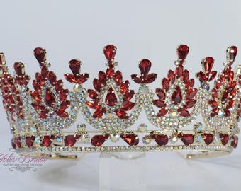 FAST SHIPPING! Beautiful Gold AB Tiara With Red Stones Crown, Gorgeous ...