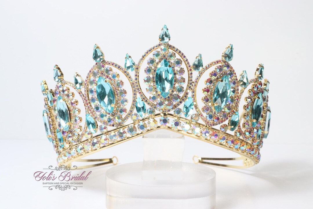 FAST SHIPPING!!! Gold AB With Sky Blue Stones Tiara, Baby Blue Gold ...