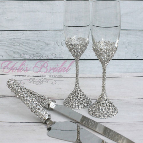 Swarovski Crystal Wedding Toast Set Champagne Glasses - Etsy