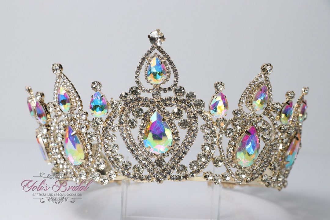 FAST SHIPPING!!! Gold Tiara With Aurora Borealis Stones, Gorgeous Gold ...