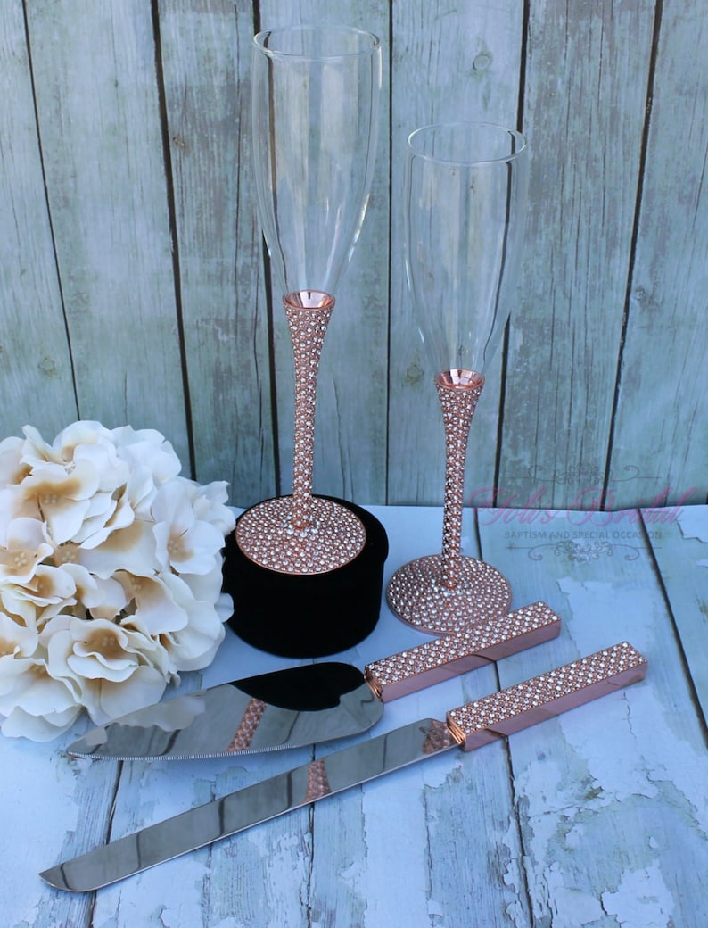 FAST SHIPPING!! Rose Gold Swarovski Crystal Wedding Toast Set ...