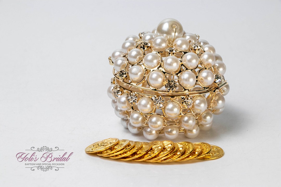 NEW! Gold Wedding Arras With Pearls, Wedding Ring Box, Unity Coins ...