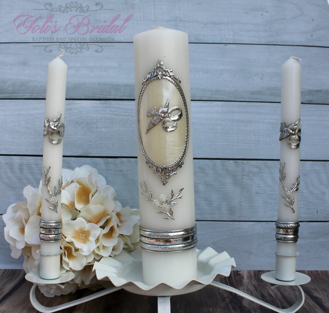 FAST SHIPPING!! Beautiful Silver Unity Candle Set With Silver Base ...