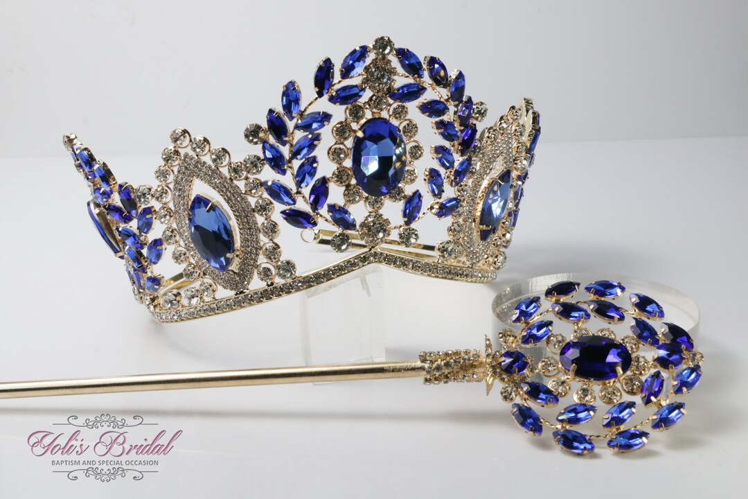 FAST SHIPPING! Gold With Royal Blue Stones Tiara, Gorgeous Gold Tiara ...