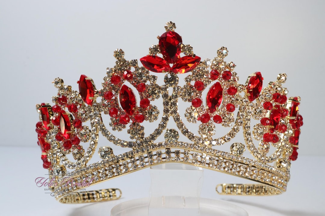 FAST SHIPPING!!! Gold With Red Stones Crown, Gorgeous Gold Tiara ...