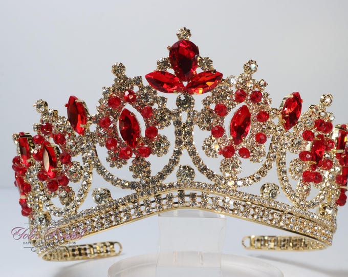 FAST SHIPPING!!! Gold With Red Stones Crown, Gorgeous Gold Tiara ...