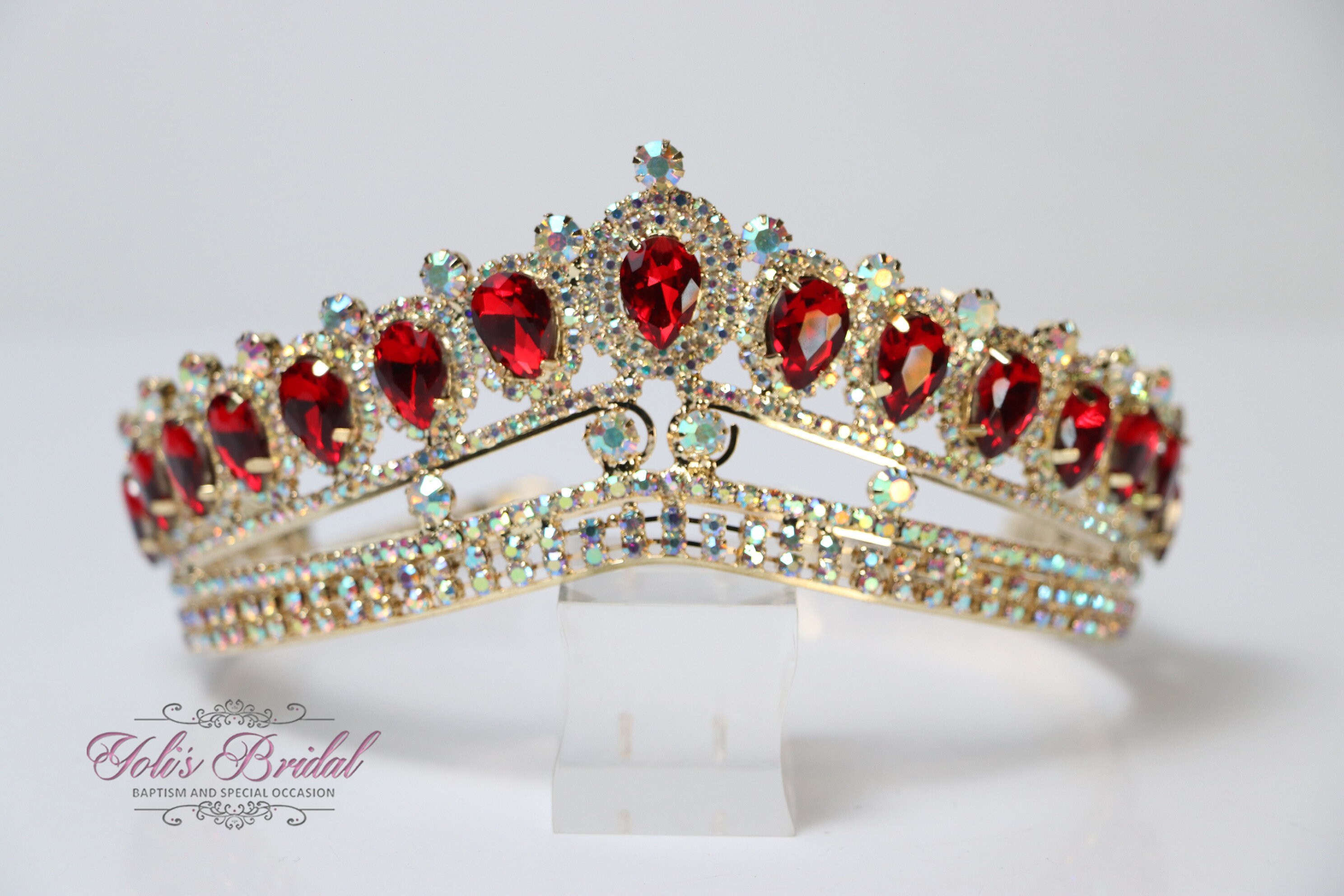 FAST SHIPPING!!! Gold With Red and AB Stones Tiara, Gorgeous Gold Tiara ...