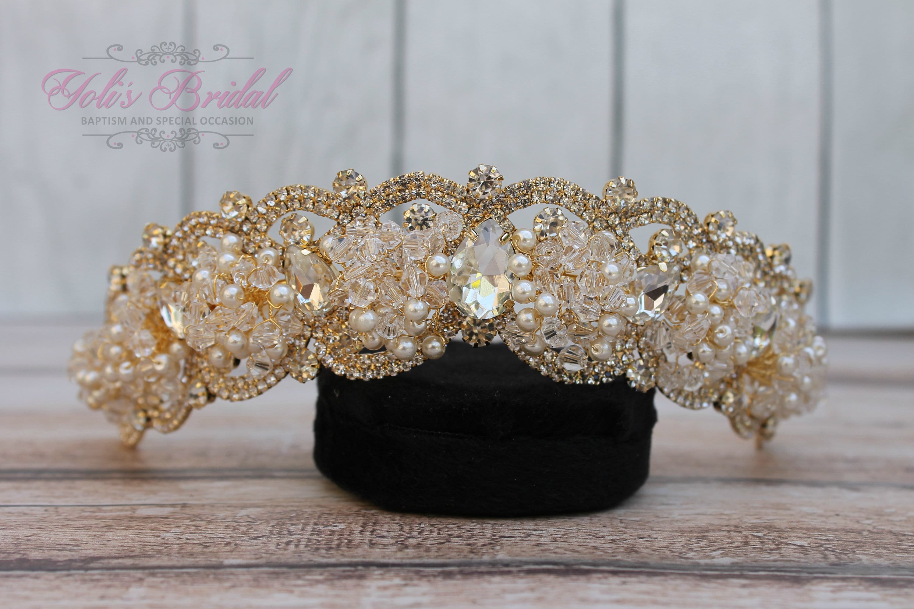 FAST SHIPPING Gold Wedding Tiara with Pearls Gold Crystal | Etsy