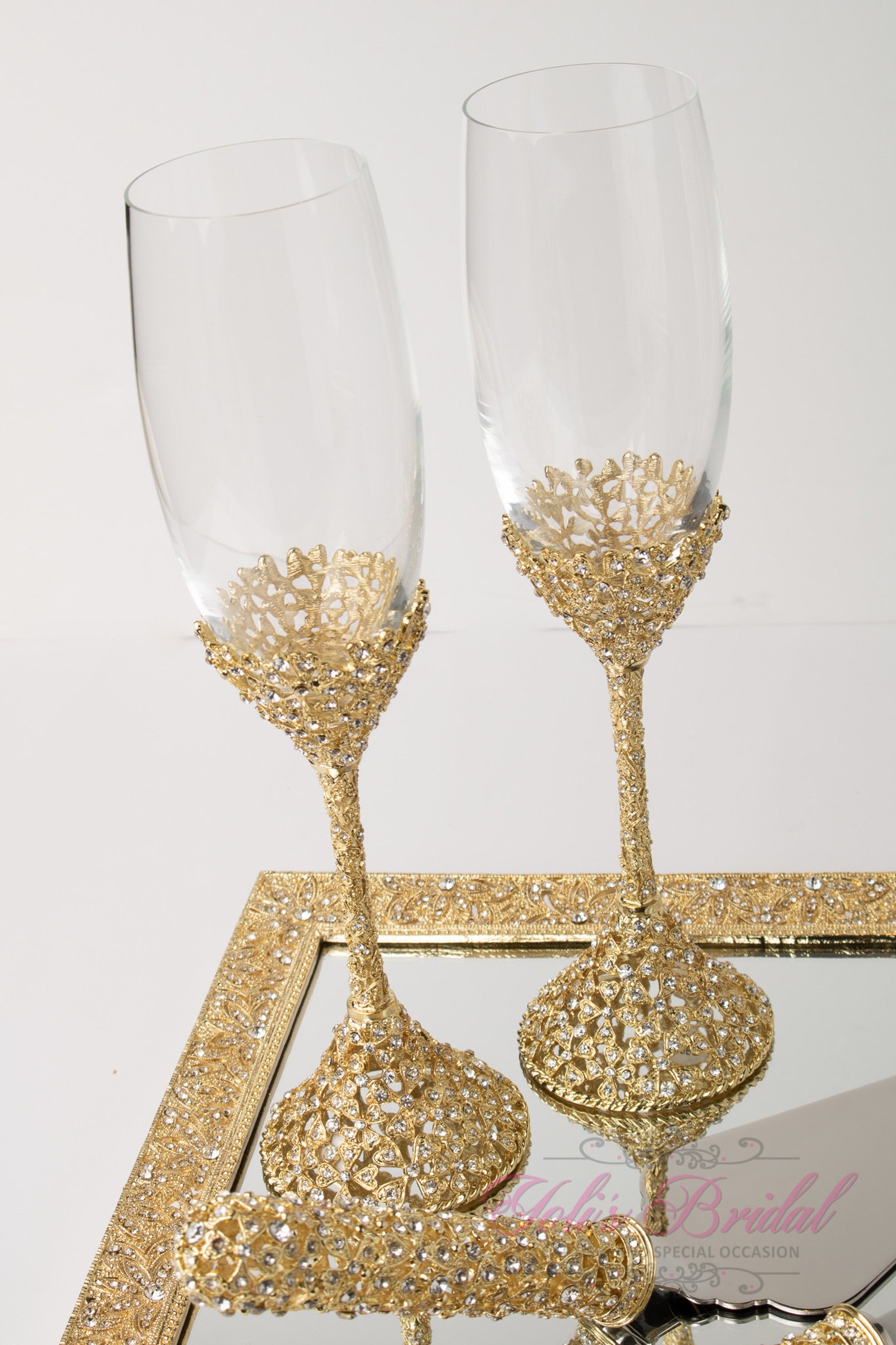 Swarovski Crystal Wedding Toast Set, Champagne Glasses, Wedding Tray ...