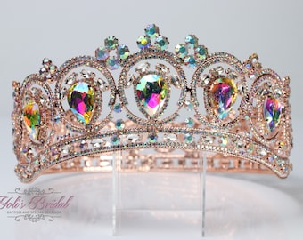 FAST SHIPPING!! Rose Gold Round Crown With Clear Stones, Circular, Full ...