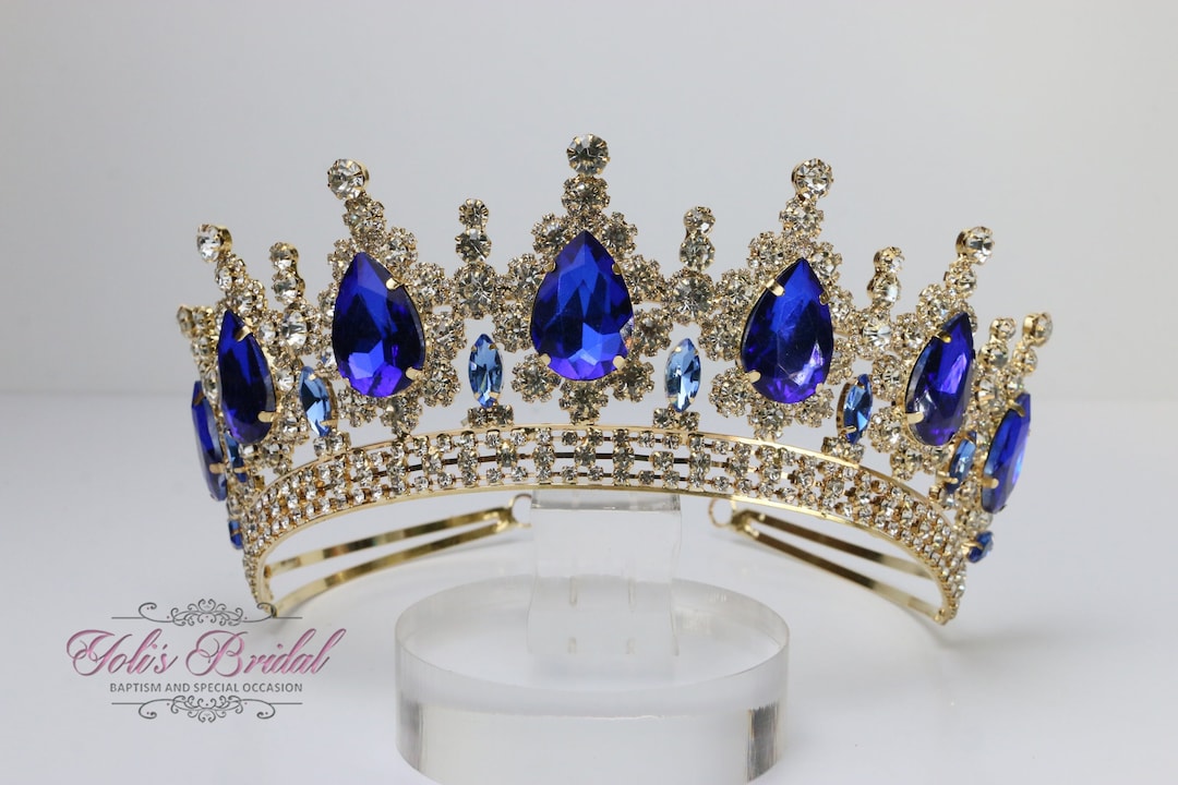 FAST SHIPPING!!! Gold and Blue Stones Tiara, Gorgeous Gold Tiara ...
