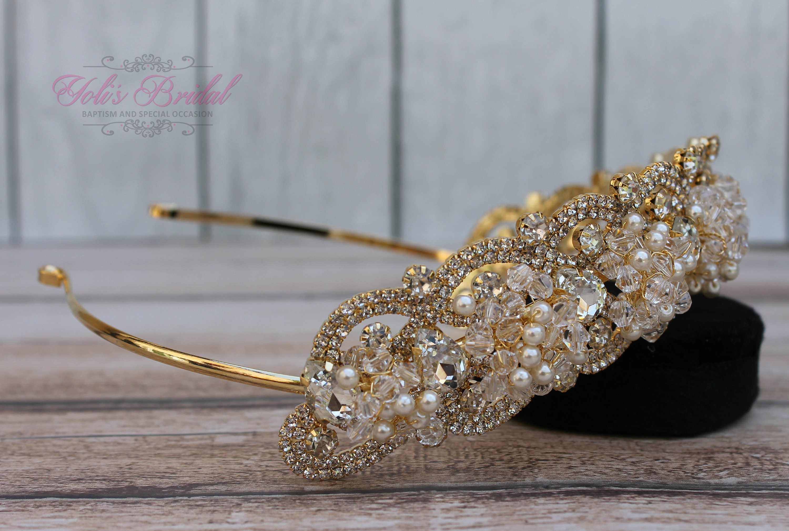 FAST SHIPPING!!! Gold Wedding Tiara With Pearls, Gold Crystal Bridal ...