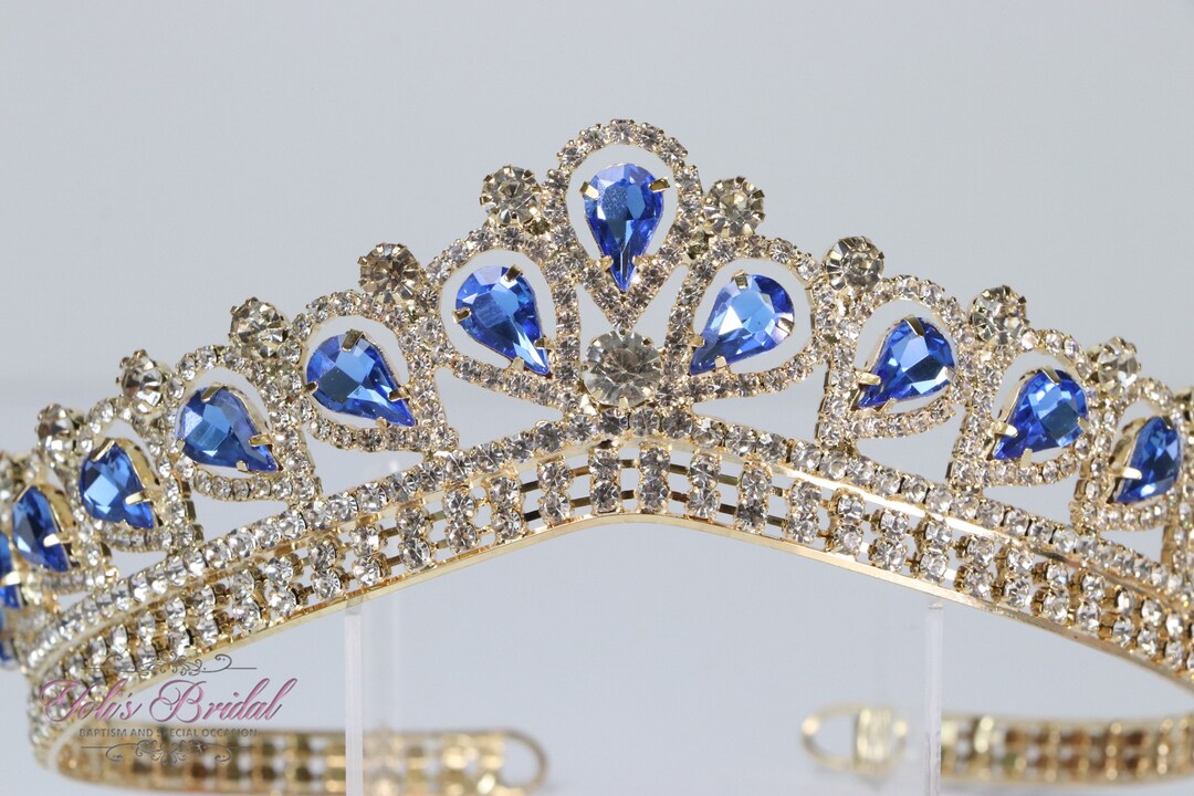 FAST SHIPPING Gold With Royal Blue Tiara, Gorgeous Gold Tiara, Stunning ...
